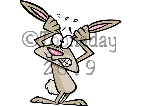 A cartoon of a nervous bunny grabbing his ears